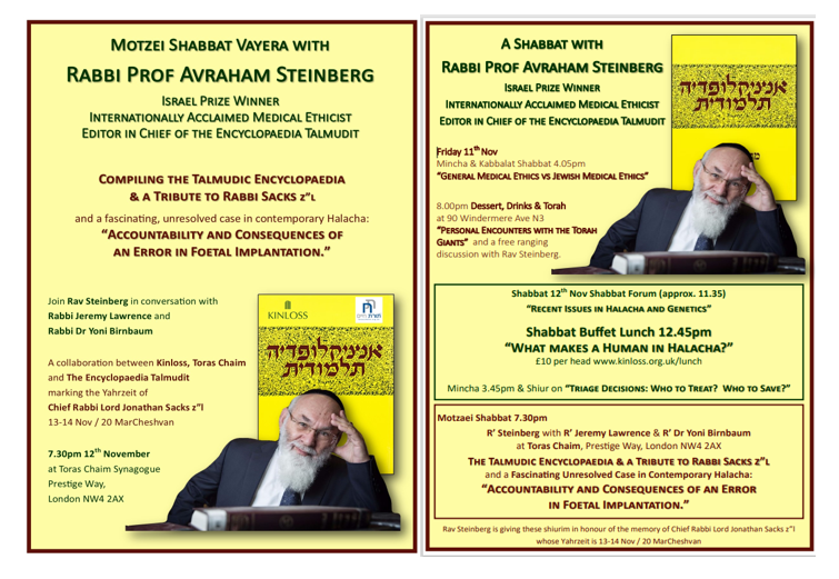 A Shabbat with Rabbi Dr Avraham Steinberg & Shabbat Buffet lunch ...